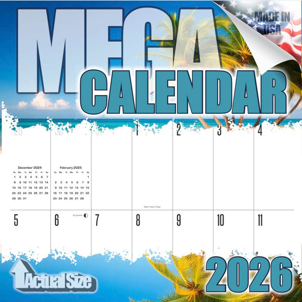 Tropical Beaches Large Grid Calendar 2026 – MegaCalendars.com