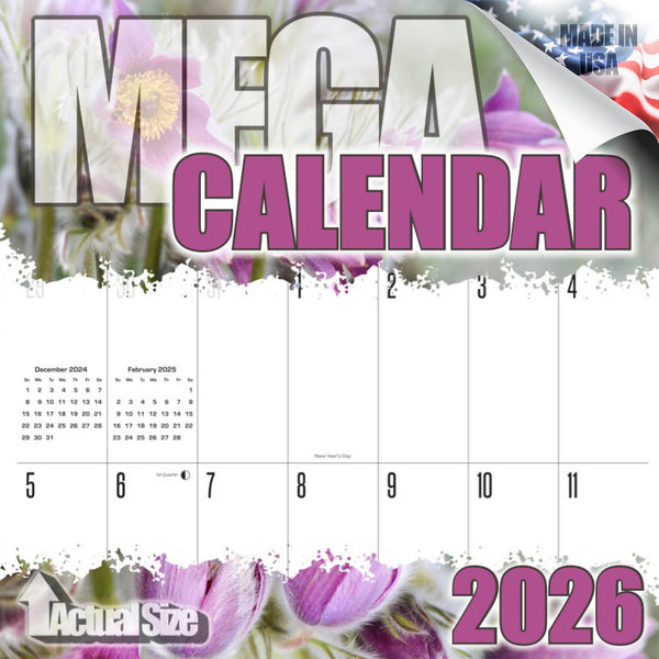 Flowers Large Grid Calendar 2026 – MegaCalendars.com