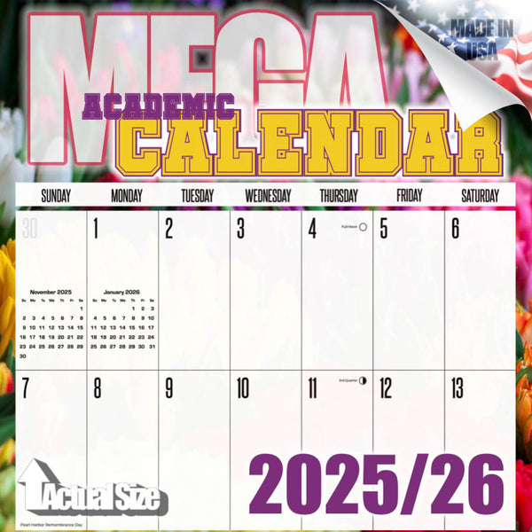 Flowers Academic Wall Calendar 2025 2026 – MegaCalendars.com